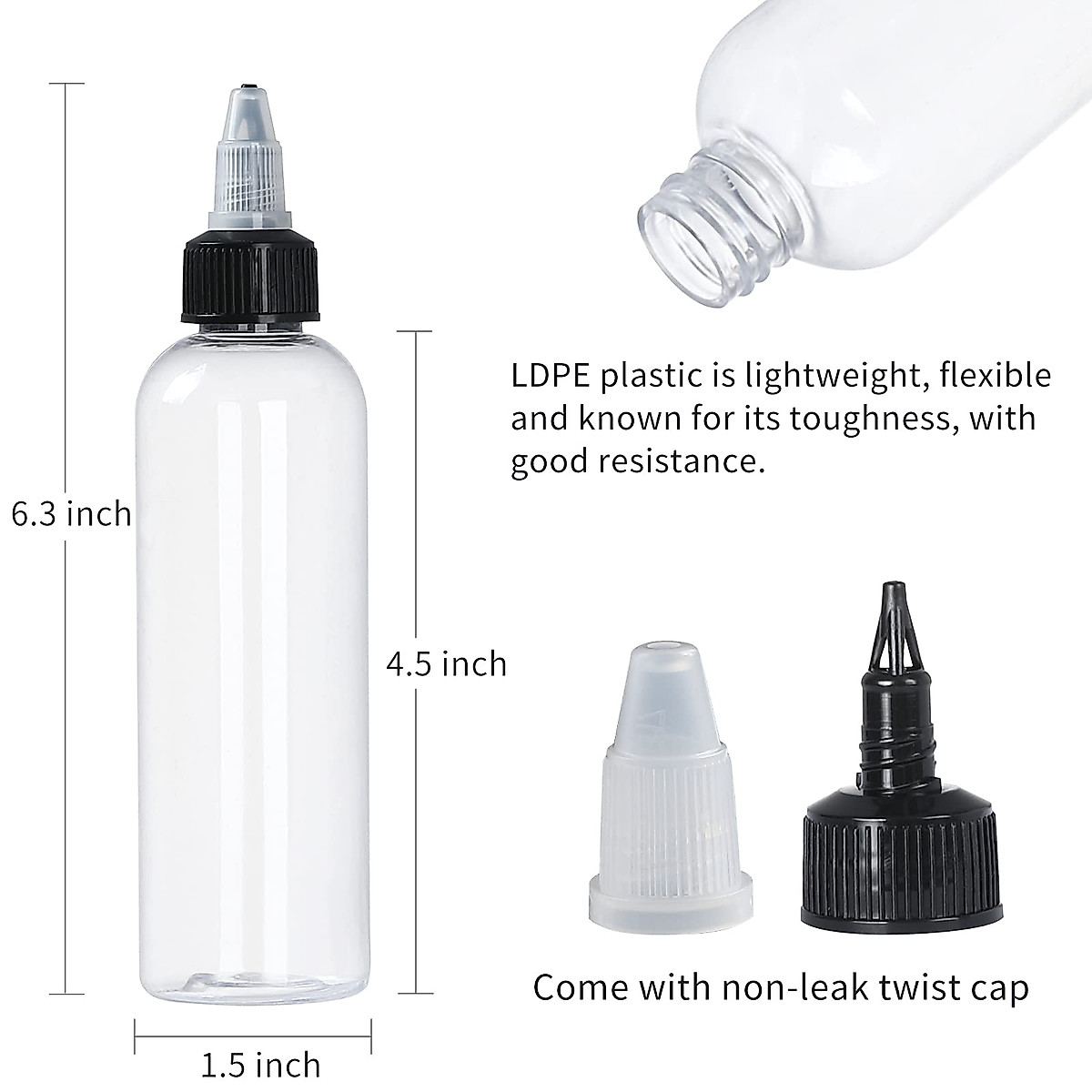 Shekure 32 Pack Plastic Squeezing Bottles, Clear Oil Dispenser Dropper Bottle Applicator with Twist Top Cap and Leak-Proof Inner Gasket for Crafts, Art, Glue, Paint and More