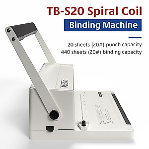 TruBind Coil Binding Machine - Manual Round Hole Punch - Adjustable Side Margin - 4 to 1 Pitch - 20 Sheet Punch Capacity