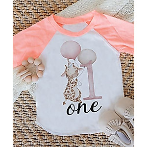 Giraffe Birthday Shirt, Safari First Birthday Outfit for Girl, One Birthday Shirt Baby Girl (12M Short Sleeve White T-Shirt)