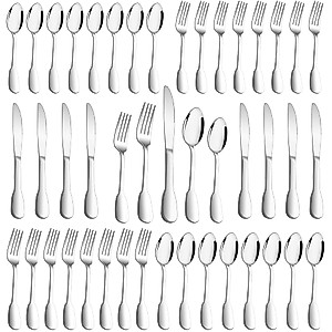 40-Piece Silverware Set for 8, E-far Stainless Steel Flatware Cutlery Set with Design Handle, Modern Metal Tableware Eating Utensils for Kitchen Restaurant Wedding, Mirror Polish & Dishwasher Safe