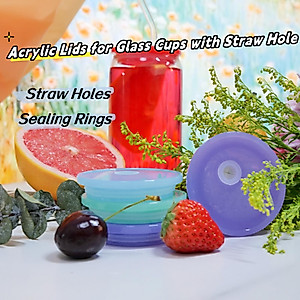 TERESRY 4 Pack Acrylic Lids for Glass Cups with Bamboo Lids and Straws, 2.75 inch/70 mm Acrylic Lids for 16 OZ Beer Can Cups with Wooden Lids, Replacement Canning Lids for 20 OZ Glass Cups