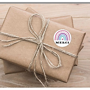 Merci Stickers 2" Raibow French Thank You Adhesive Stickers - 500 Pcs Round Business Stickers Envelope Seals (Rainbow, 2)