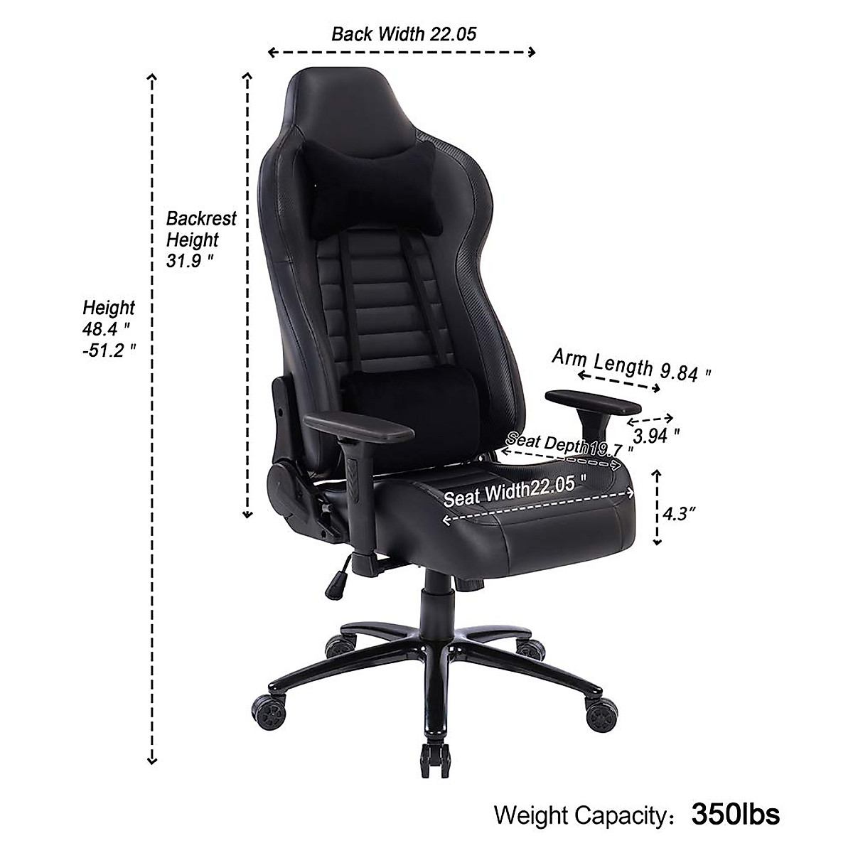 Massage Gaming Chair Big and Tall Gaming Chair - Metal Base High Back Racing Game Chair Computer Chair, Ergonomic Leather Executive Gaming Chair with Headrest and Lumbar Pillow