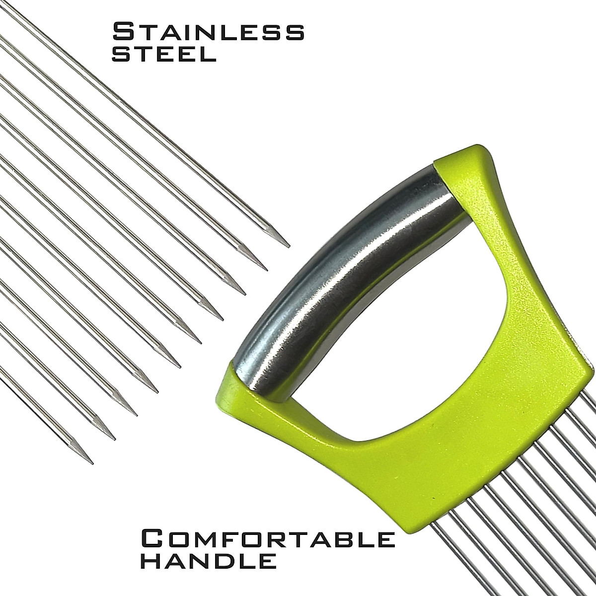 2 PACK Stainless Steel Onion Slicer, Potato Cutter, Lemon, Apple, Tomato, Egg, Meat Slicer/Holder/Chopper, Suitable for Slicing Vegetable, Stainless Steel Cutting Kitchen Gadget/Assistant, Green