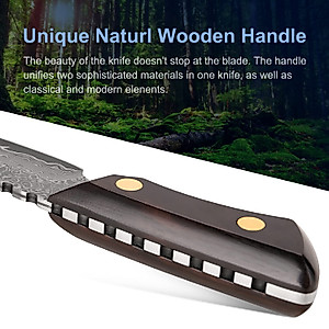 XITUO Damascus Bushcraft Knife, Hunting Knife - Handmade Survival Knife, forged Fixed Blade Knife, 5.5'’ EDC Camping Knife for Men | Fixed Blade with Ebony Wood Handle Leather Sheath