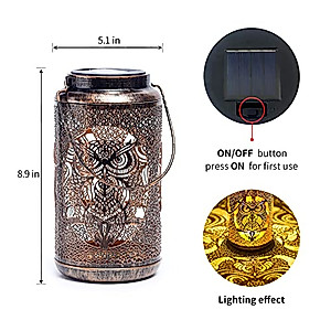 Solar Metal Outdoor Lanterns Hanging Solar Owl Lights Waterproof Solar Powered Garden Decor LED Outside Yard Patio Decorations