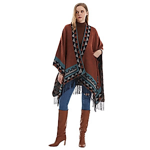 MissShorthair Women's Printed Shawl Wrap Fashionable Open Front Poncho Cape, Gift for Women