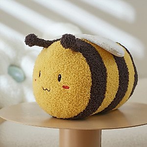 ARELUX 14in Soft Bee Stuffed Animal Plush Toy Cute Fuzzy Bumblebee Plushies Doll Realistic Cartoon Honeybee Anime Pillow Room Decor Birthday for Kids Friends Boys Girls
