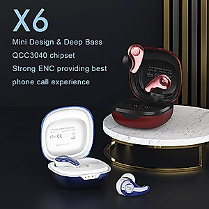 Soiedroo Red Bluetooth Wireless Earbuds Deep Bass Headphone with Dual Mic, CVC8.0 Noise Cancelling Earphone 3D Stereo Sound,Crystle Clear Phone Call Voice with Wireless Fast Charging…