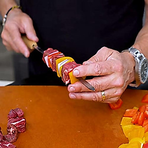 Vokop 12 Pack Kebab Skewers 23.5 Inch Long Flat Stainless Steel Grilling BBQ Skewer Reusable Barbecue Skewers with Wood Handle,Ideal for Koubideh Persian Brazilian Chicken Shrimp Turkish Shish Kabob