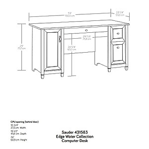 Sauder Edge Water Home Office Computer Desk with Storage, Washed Walnut Finish
