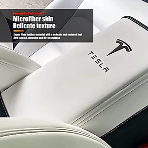 Yonput 1 PC Car Armrest Cover Compatible with Tesla Model 3 Model Y, PU Leather Central Control Armrest Decoration Armrest Box, Automobile Waterproof Armrest Box Mat (White)