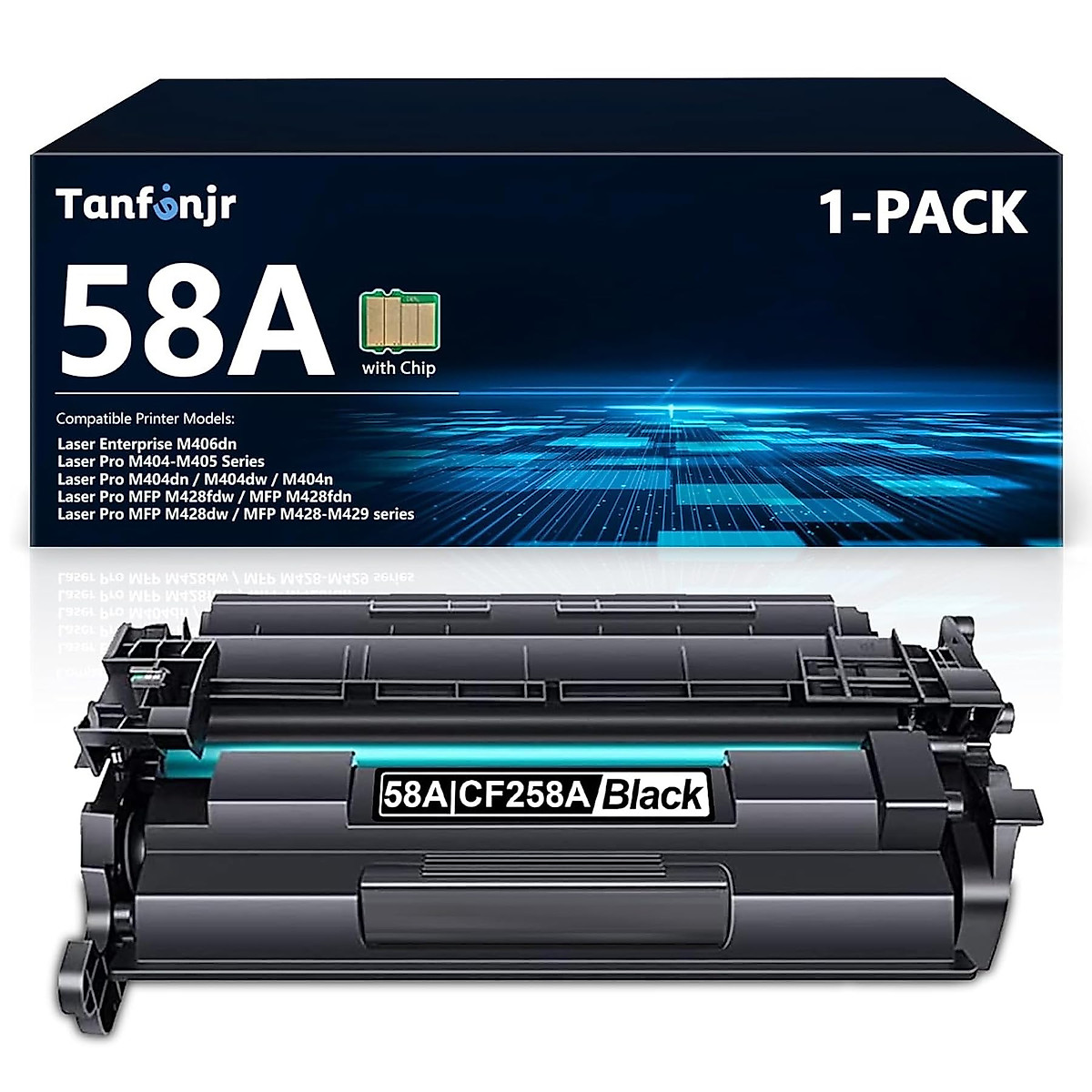 58A Black Toner Cartridge: 1 Pack (with New Chip) Replacement for HP 58A CF258A 58X CF258X Toner Cartridge Work with Laserjet Enterprise M406dn MFP M430f Laserjet Pro M404 MFP M428 M429 Printer
