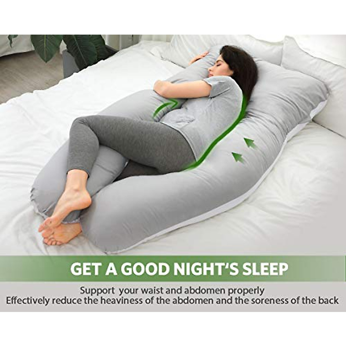 Meiz Pregnancy Pillows, 60" Pregnancy Pillows for Sleeping - Maternity Pillow for Pregnant Women - Full Body Pillow with Washable Cover for Back Pain Relief (White & Grey)