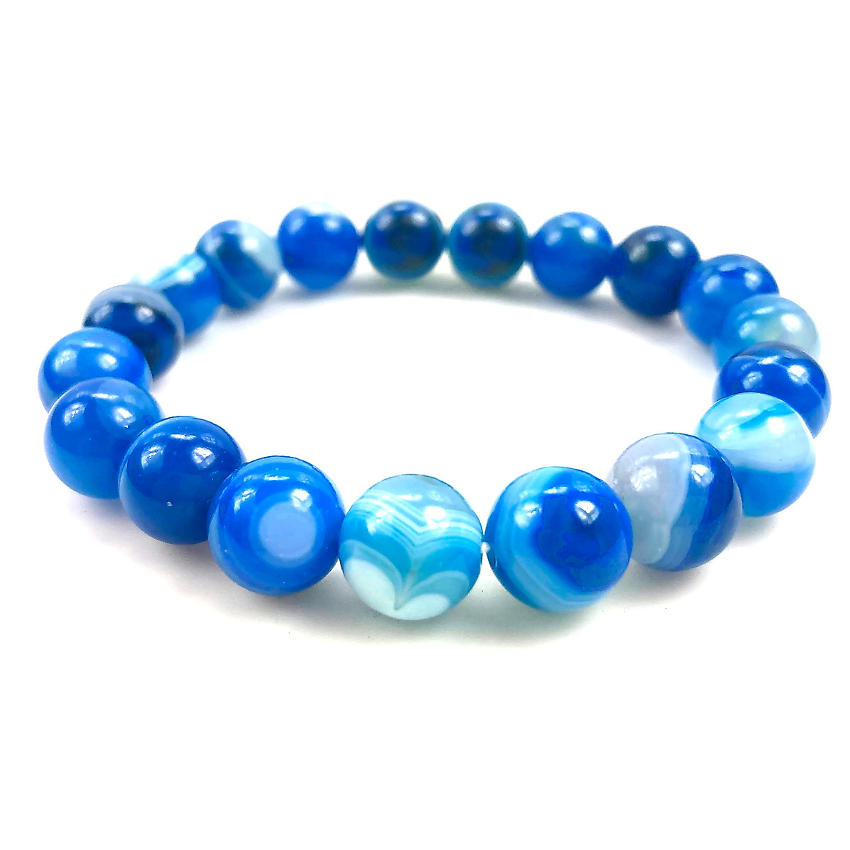 PURPLE WHALE Botswana Agate Stone Bracelet for Women, Men | Round Beads Stretch Adjustable Bracelet for Meditation, Yoga (Blue)