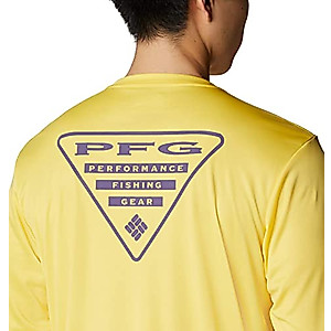 Columbia Men’s PFG Terminal Tackle Destination Long Sleeve, Sun Protection, Sun Glow/Louisiana, Large