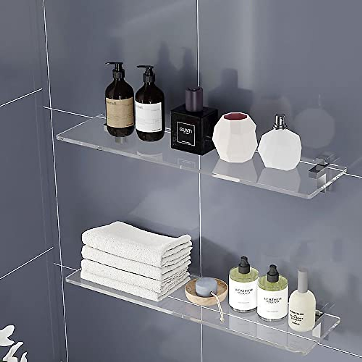 Set of 2 Invisible Wall Shelves Wall Mounted Display Shelf，Clear Acrylic Wall Shelf,Floating Shelves for Living Room ,Bedroom,Bathroom,Kitchen,Flower Stand,Office