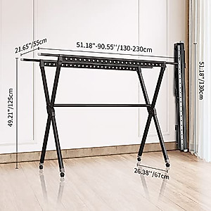 HWAJAN 90 Inches Folding Clothes Drying Rack Indoor Outdoor-Aluminum Collapsible Clothing Drying Racks for Laundry-Heavy Duty Foldable Clothes Dryer Rack with 42 Windproof Hooks,Large,Black