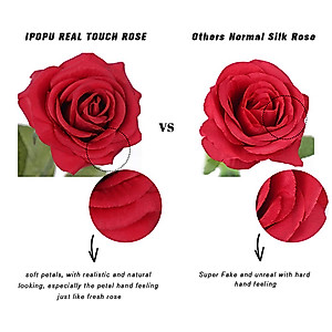 IPOPU Black Roses Artificial Flowers 12pcs Artificial Roses Real Touch Black Fake Silk Rose Flowers Floral Arrangement Faux Roses for Home Wedding Party Shop Garden Bridal Decorations DIY (Black)