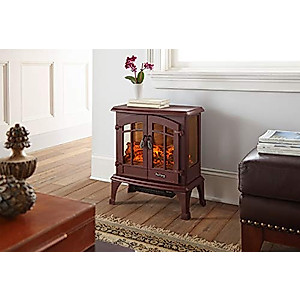 e-Flame USA Jasper Freestanding Electric Fireplace Stove Heater - Realistic 3-D Log and Fire Effect (Red)