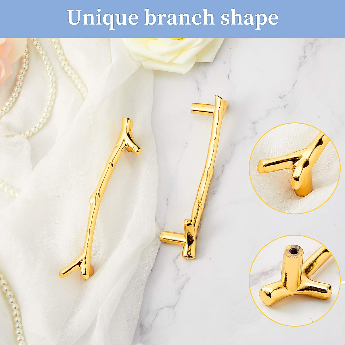 6 Pieces Tray Handles for Tray Molds Resin Tray Molds Handles Branches Shaped Stainless Steel Handles with Screw Sets for Silicone Serving Tray Mold, 4.8 Inch (Gold)