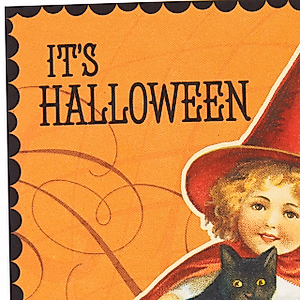 Hallmark Vintage Halloween Cards (8 Cards with Envelopes) Cute Witch with Black Cat and Jack-o-Lantern