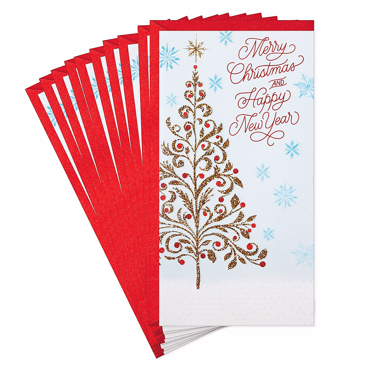 Hallmark Pack of Christmas Money or Gift Card Holders, Gold Glitter Christmas Tree (10 Cards with Envelopes), 41 (5XXH2326)
