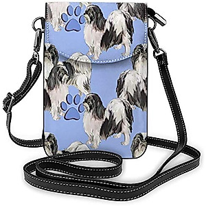 Japanese Chins Pet Dog Women Soft PU Leather Cellphone Purse Wallet Handbag Small Crossbody Shoulder Bag