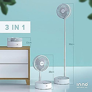 INNO Portable Fan & Essential Oil Diffuser – Foldable Standing or Desk Fan with Night Light, Air Diffuser, Humidifier – 24 Hr. Run Time White