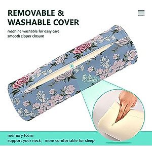 Vnurnrn Pink Rose Flowers Neck Support Pillow Round Neck Roll Bolster Cylinder Pillow Cervical Pillows Back Pillow for Leg Knee Back Head Support for Bedroom Camp Work Women Men