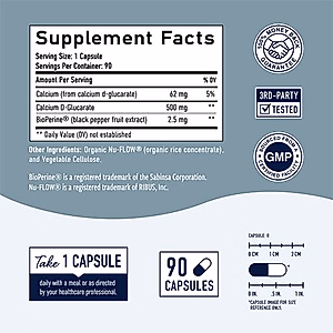 Calcium D-Glucarate | 500mg | CDG for Liver Detox & Cleanse, Metabolism, Hormone Balance, & Menopause Support* | Vegan.org Certified, Non-GMO, Gluten-Free Calcium D Glucarate | 90 Ct. (3-Month Supply)