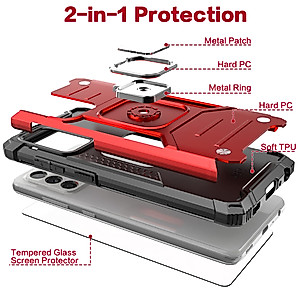 IDYStar Galaxy A52 5G Case with Screen Protector, Galaxy A52 5G Case, Shockproof Drop Test Cover with Car Mount Kickstand Lightweight Protective Cover for Samsung Galaxy A52 5G, Red