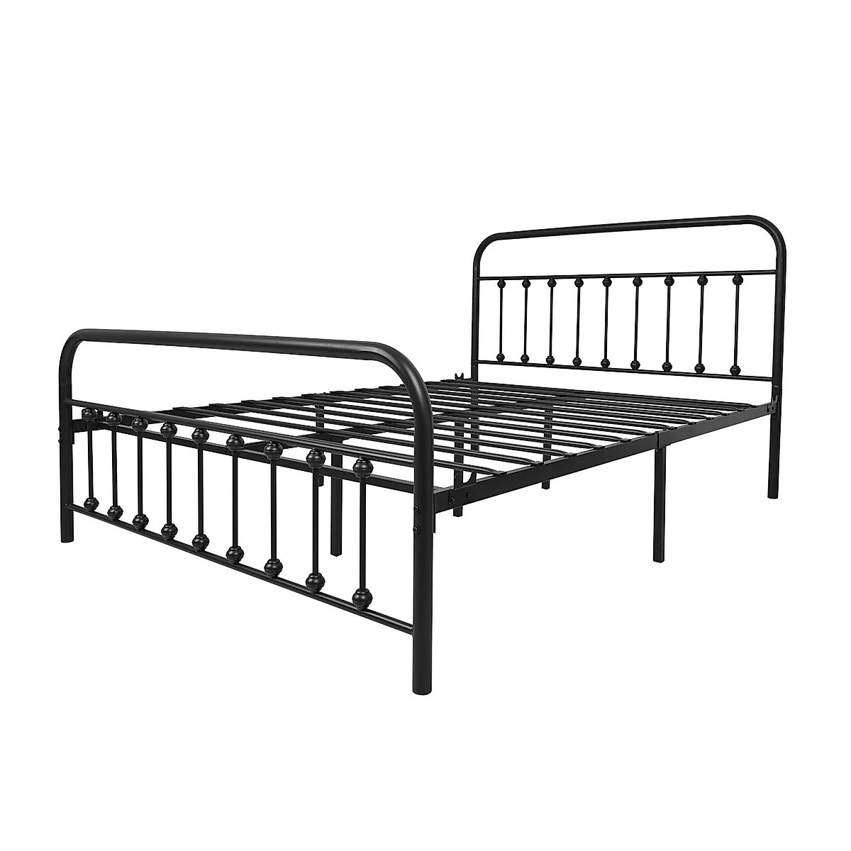 YALAXON Vintage Sturdy Queen Size Metal Bed Frame with Headboard and Footboard Basic Bed Frame No Box Spring Needed, Black