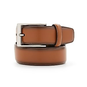 Perry Ellis Men's Leather Amigo Dress Belt, Luggage Brown, 34