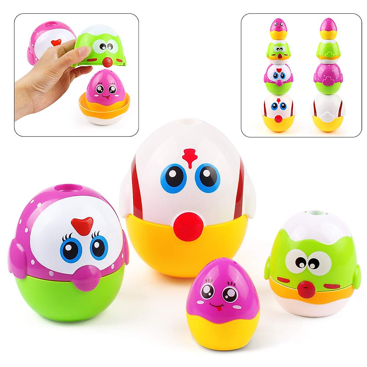 AMOSTING Easter Egg Toys for Toddler, Nesting & Stacking Eggs with Toys Inside, Easter Basket Stuffers Gifts for Toddler Girls Boys, Easter Eggs Hunt, Easter Egg Fillers, Easter Party Favor