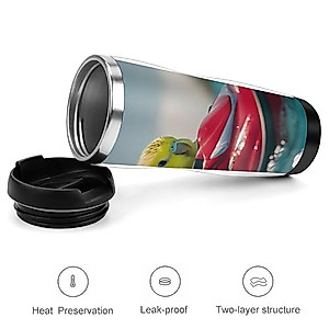 Cute Budgie on Motorboat Travel Coffee Mug Reusable Insulated Drinking Cup with Lid for Home Outdoor Works 13 Oz