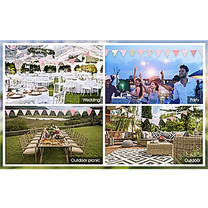 jijAcraft 39Ft Triangle Bunting Banner, 42Pcs Tea Floral Party Bunting Cotton Fabric Flags Pennant Garlands for Birthday Party, Wedding, Baby Shower, Outdoor and Home Decorations (Pink)