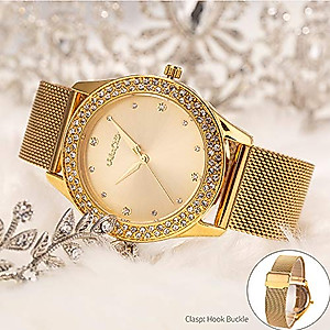ManChDa Womens Wrist Watch Crystal Case Mesh Stainless Steel Band Bling Ladies Watches Analog Quartz Diamond Classic Fashion Romantic+ Jewelry Cuff Bracelet Set Slim Thin Casual Glitter Dress Watches