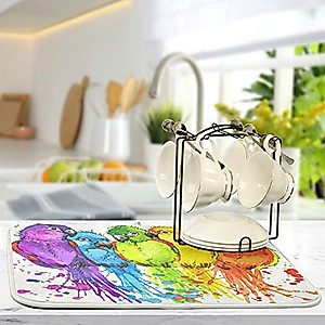 Colorful Bird Parrot Animal Dish Drying Mat 24"x18" Absorbent Machine Washable Hanging Fast Dry Pad Dish Protective Mat for Kitchen Countertop Heat Resistant Dinner Table Mat