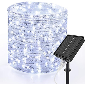 Speclux Solar Rope String Lights, 33ft 200LED Solid Tube Fairy String Lights, Waterproof Outdoor Starry Lights with 8 Lighting Modes for Patio, Garden, Gate, Yard, Party, Home Decoration(Cool White)
