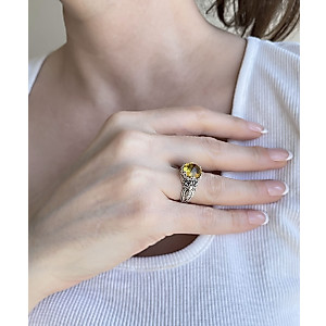 Filigranist 925 Sterling Silver Filigree Art Queen Bee Detailed Gemstone Women Cocktail Ring, Luxurious Gift Boxed (Citrine, 6)