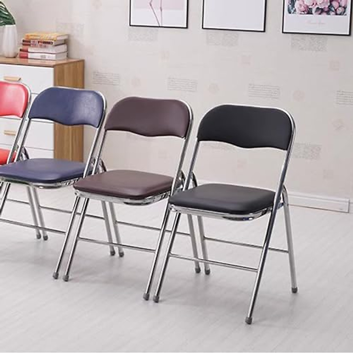 EDLE Electroplating Folding Chair,Home Reclining Chair,Dining Chair,Office Conference Chair,for Home,Office (Color : Black)