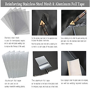 106pcs Plastic Welding Rods ABS PP PU PE PA PC TPO 7 Types of Plastic Welder Rods for Car Bumper Kayak Repair Kit with Reinforcing Stainless Steel Mesh Plastic Welding Kit Welding Supplies