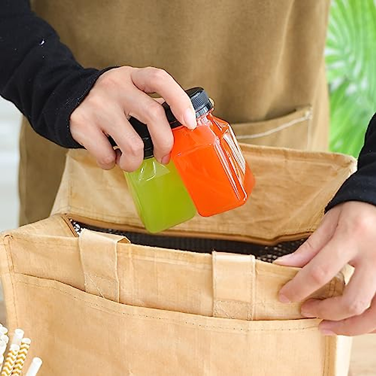 Moretoes 20pcs 4oz Small Juice Bottles Mini Plastic Bottles for Liquids, Empty Ginger Bottles with Caps Reusable Water Containers with Tamper Proof Lids Black for Milk Smoothies and Other Beverages