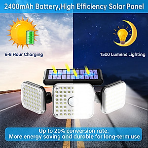 Solar Lights Outdoor, 132 LED 1500LM Solar Security Flood Lights with Remote Control, Wireless Motion Sensor Lights 3 Heads 270° Wide Angle Illumination IP65 Waterproof Wall Lights (2 Packs)