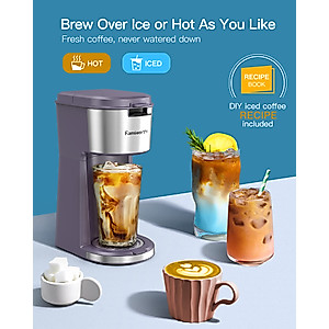Famiworths Iced Coffee Maker, Hot and Cold Coffee Maker Single Serve for K Cup and Ground, with Descaling Reminder and Self Cleaning, Iced Coffee Machine for Home, Office and RV, Lavender