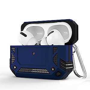 ZenRich Airpods Pro Case, zenrich Full-Body Hard Shell Protective Rugged Charging Cover Case with Keychain for AirPod Pro 2019, Front LED Visible,Blue