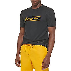 Calvin Klein Men's Standard Light Weight Quick Dry Short Sleeve 40+ UPF Protection Active Top, Black Logo, X-Large