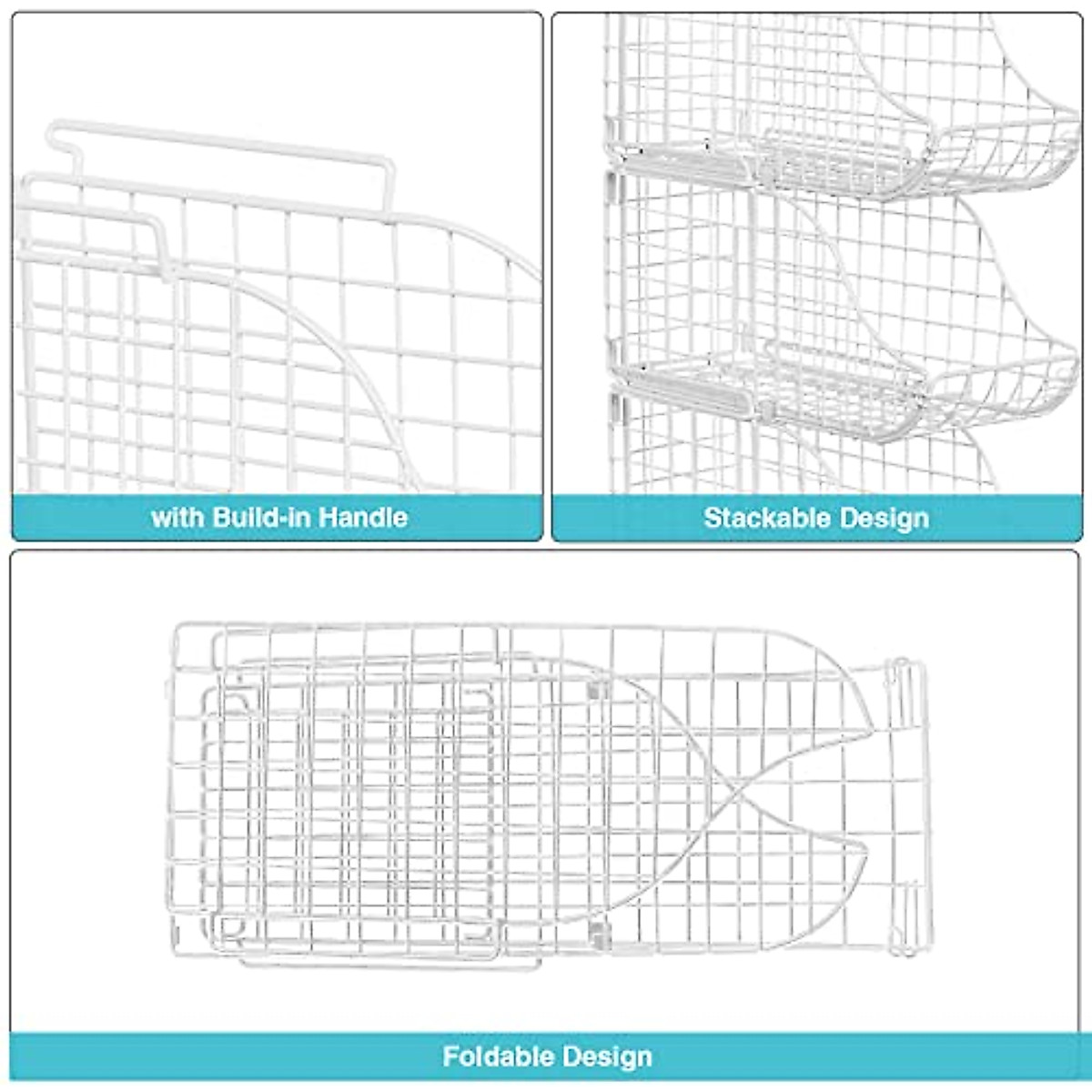 Stackable Pantry Can Dispenser Baskets 3-Pack, Standing Beverage Drink Pop Soda Can Storage Organizer Bin with Handles, Foldable Canned Food Holder for Kitchen Countertop Cabinet