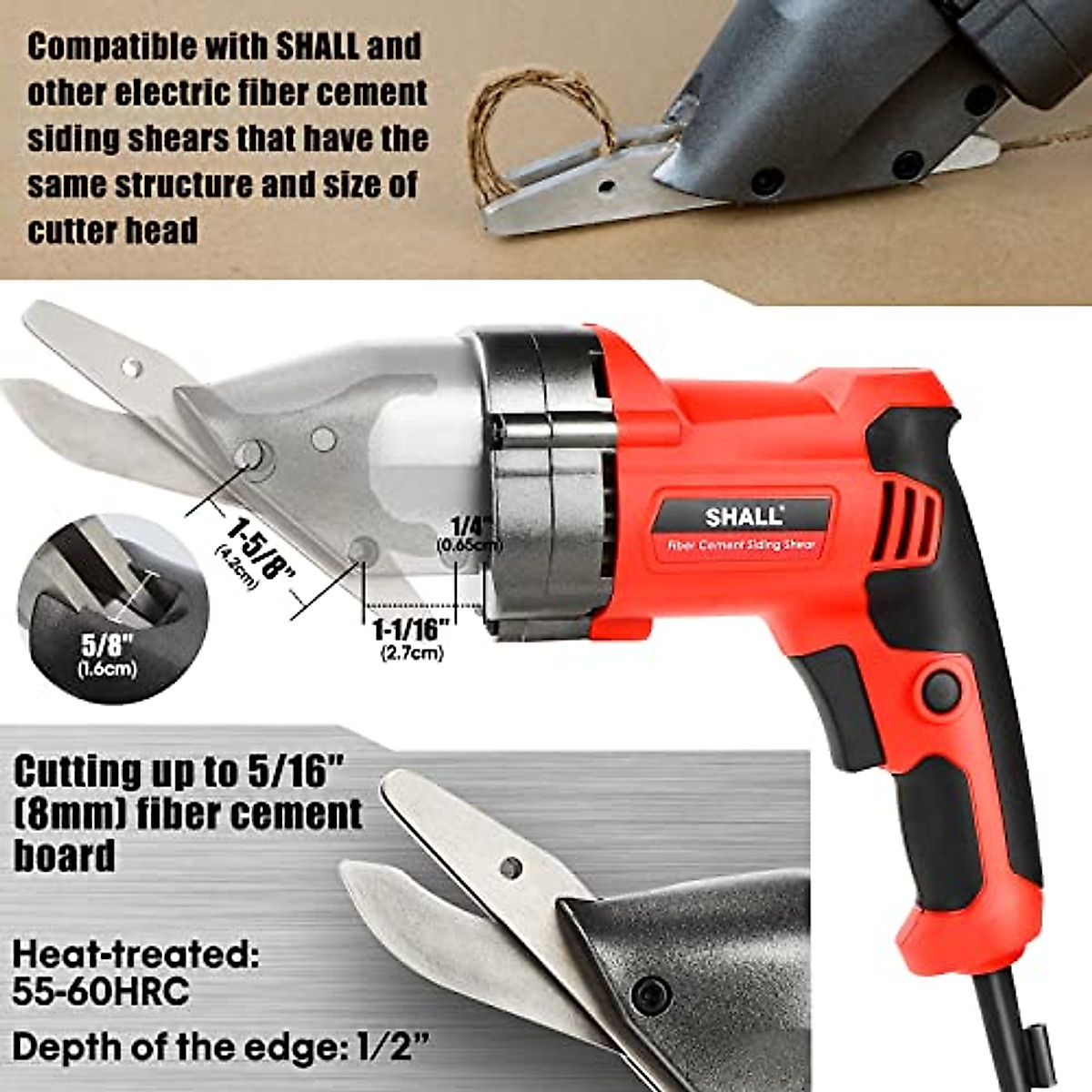 SHALL 5/16” (8 mm) Fiber Cement Siding Shear Blades Replacement Set, for SHALL Electric Fiber Cement Siding Shear (SH111007AE), Clean Cut for Cement Board, Tile Board, Backer Board